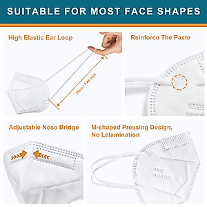 KN95 Face Mask, 20 Pcs 5-Ply White Cup Dust Safety Masks, Filter Efficiency≥95%, Men Women Kids Disposable Respirator Mask Protection Against PM2.5 with Nose Bridge Clip