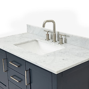 ARIEL Bayhill 43 in. Rectangle Sink Vanity with Carrara White Marble Countertop in Midnight Blue