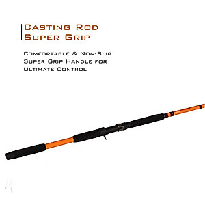 Catfish Pro Tournament Series Casting Rod - 7'6" One-Piece Rod with S-Glass, E-Glass & Carbon Graphite Construction, Super Grip, Glow Tip, Heavy-Duty Stainless-Steel Guides - Ideal for Big Catfishing!