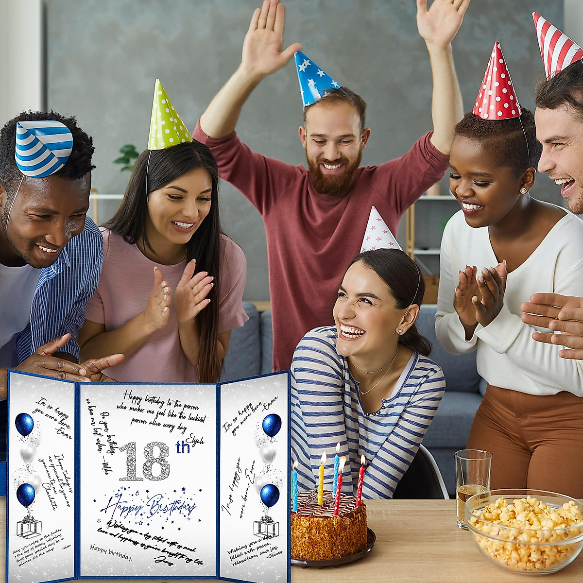 Crenics 18th Birthday Decorations for Boy or Girls, Creative 18th Birthday Guest Book Alternative, Blue and Silver 18 Birthday Signature Book 18 x 12 inch, Great 18 Birthday Gifts