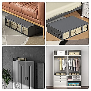 Under Bed Storage Bins - Clothes Storage Bags Underbed Container Foldable Large Capacity Thick Breathable Fabric Clothes Organizer for Clothing, Shoes, Blankets, Sweaters, Toys (Grey, 2 Pack)