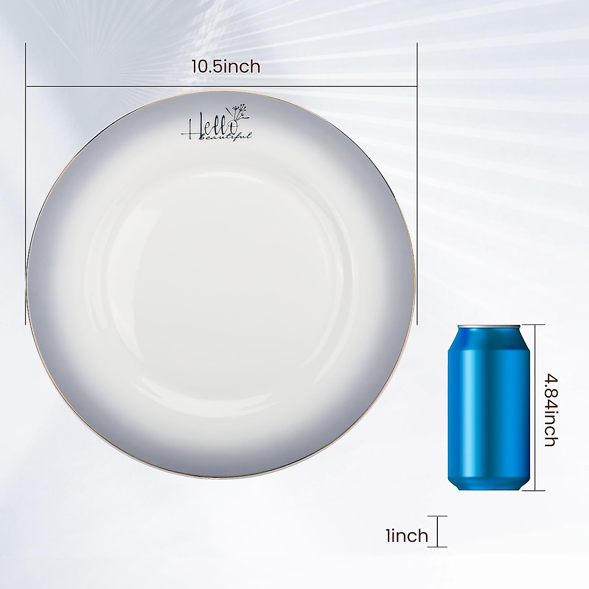 Wpslnwo Fine Bone China Dinner Plates,10.5-inch Smoky Gray Sradient Rendering Plates 24k Gold-plated Dinnerware Sets,Elegant Artworks,Suitable for Families with Taste,with Gift Box Packaging