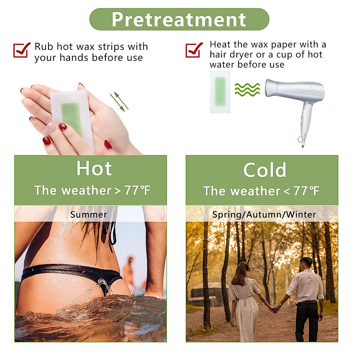 Viilife 48 Pcs Facial Wax Strips 24 Double Sides Mini Wax Strips Hair Removal at Home Waxing Hair Removal for Women's Facial Eyebrows Upper Lip and Chin with 8 Calming Wipes