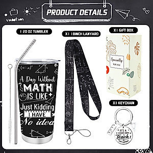 Keluna Math Teacher Appreciation Gifts - 3Pcs Math Teacher Gift Set, 20oz Tumbler with Lid Straw, Lanyards for ID Badges and Keychain, Math Teachers Thank You Appreciation Birthday Christimas Gifts