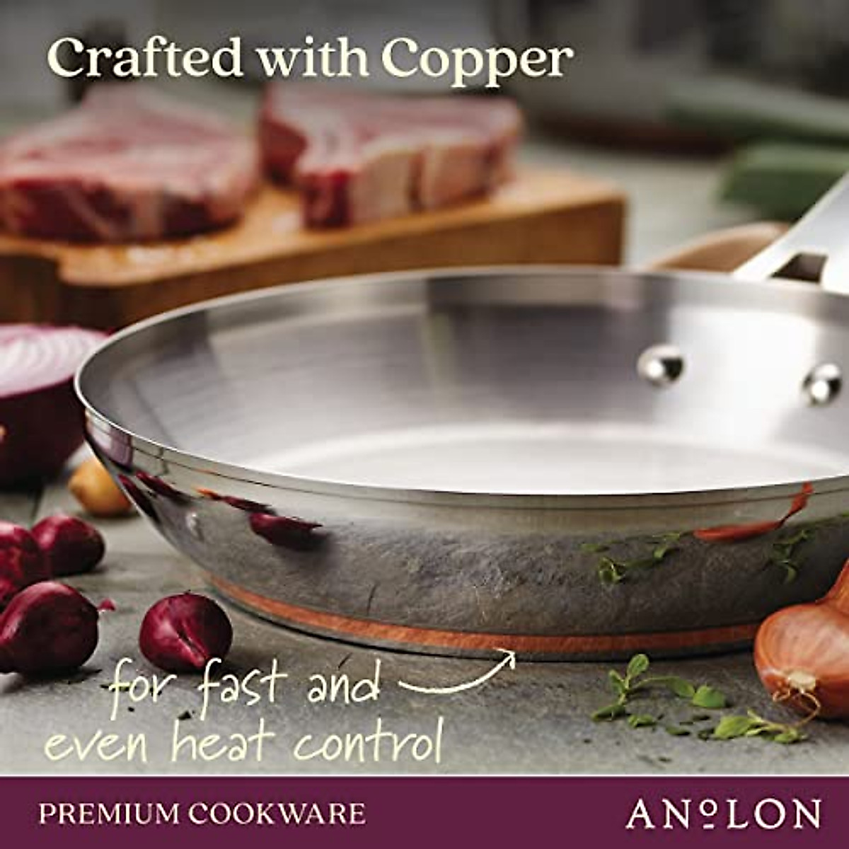 Anolon Nouvelle Stainless Stainless Steel Frying Pan / Fry Pan / Stainless Steel Skillet with Lid - 12 Inch, Silver