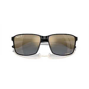 Ray-Ban Rb3721Ch Chromance Square Sunglasses, Black On Gold/Blue Mirrored Gold Polarized, 59 mm