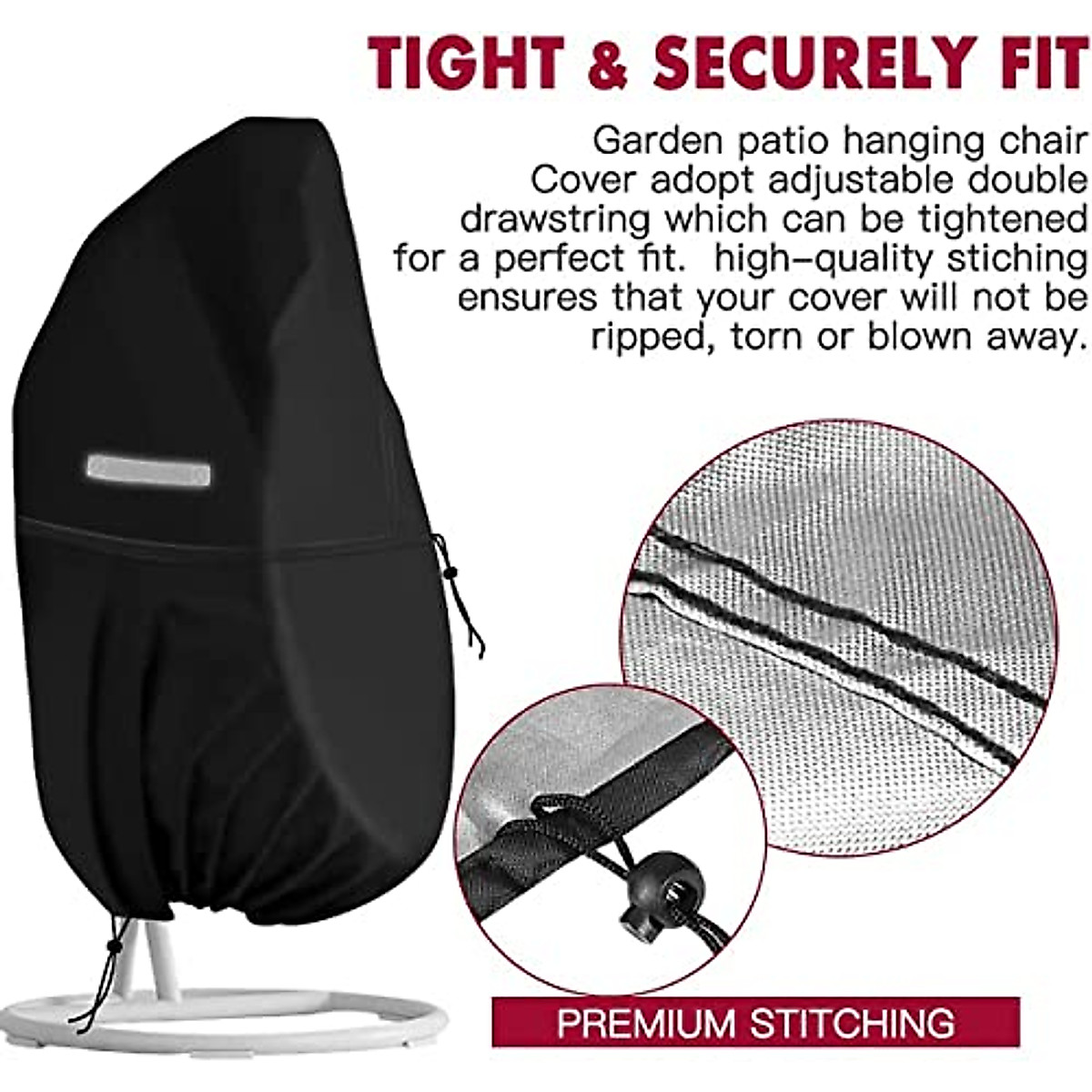 ODSPTER Patio Hanging Egg Chair Cover 420d Durable Lightweight Waterproof Egg Swing Chair Cover with Drawstring Garden Furniture Protector