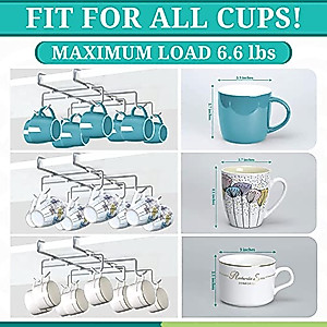 Mug Hooks Under Cabinet 8 Hooks Cabinet Max Thickness 0.78" Steel Wire Coffee Mug Hangers Utensil or Towel Hook Under Shelf Mug Holder with Stronger Grip Adhesive, Cup Rack Organizer for Kitchen, RV
