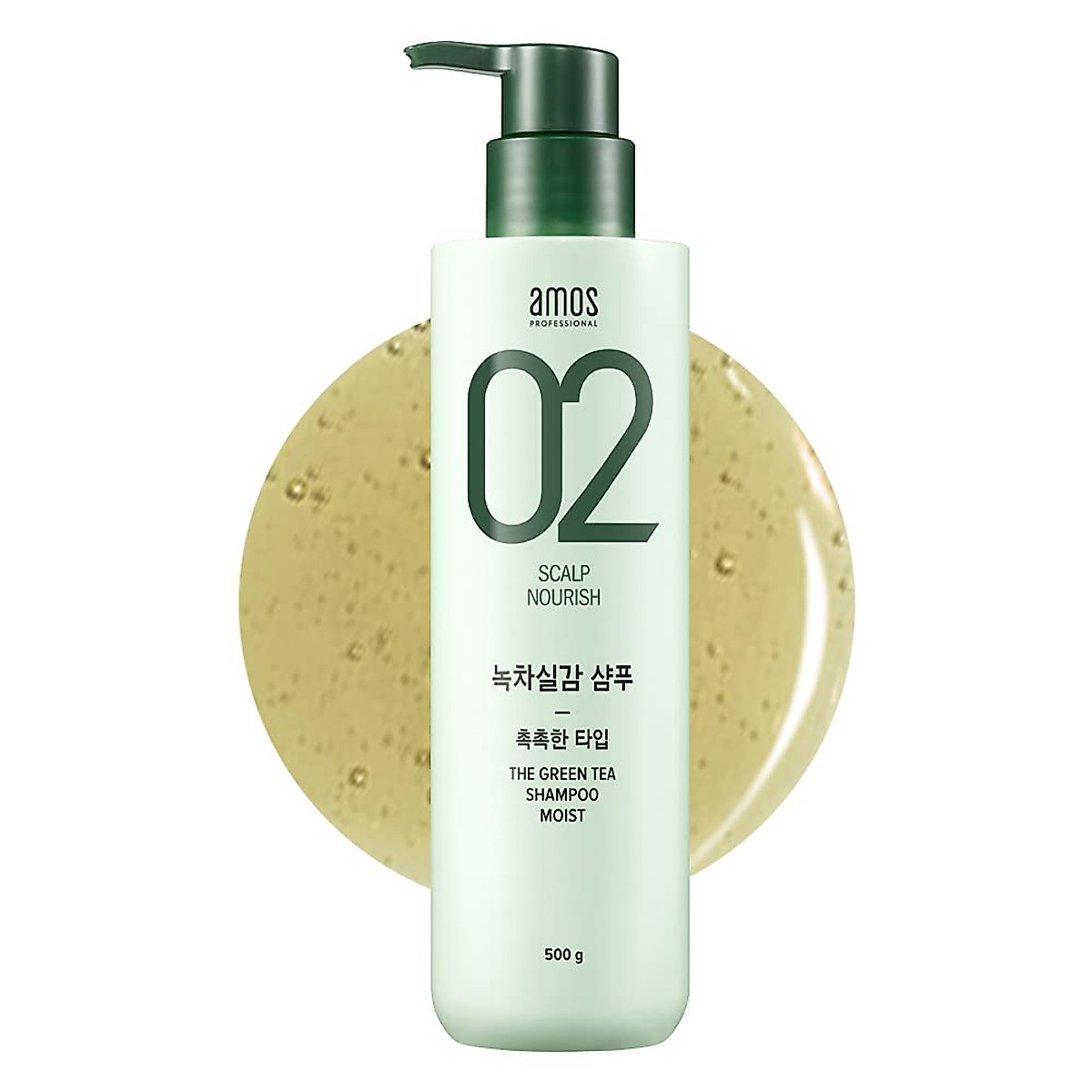 AMOS PROFESSIONAL The Green Tea Shampoo [Moist - For Normal/Dry Scalp] 17.6oz (500g) | Anti-Thinning & Anti- Hair Loss Shampoo for Hair Growth and Moisture | Korean Hair Salon Brand