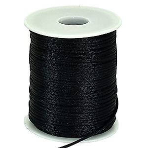 TONIFUL 2mm x 110 Yards Black Nylon Cord Satin String for Bracelet Jewelry Making Rattail Macrame Waxed Trim Cord Necklace Bulk Beading Thread Kumihimo Chinese Knot Craft