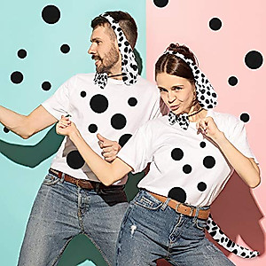 WILLBOND Dalmatian Dog Ear Headband, Bow Tie, Tail Set with 5 Sheets Adhesive Felt Circles Felt Pads 5 Sizes Self-Adhesive Pads for Halloween DIY Projects Costume Party Decorations Supplies