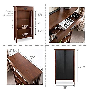 Leick Home 82262 Mission Mantel Height Bookcase with Slatted Sides and Top Drawer, Made with Solid Wood, for Living Rooms, Mission Oak Finish, Brownbronze