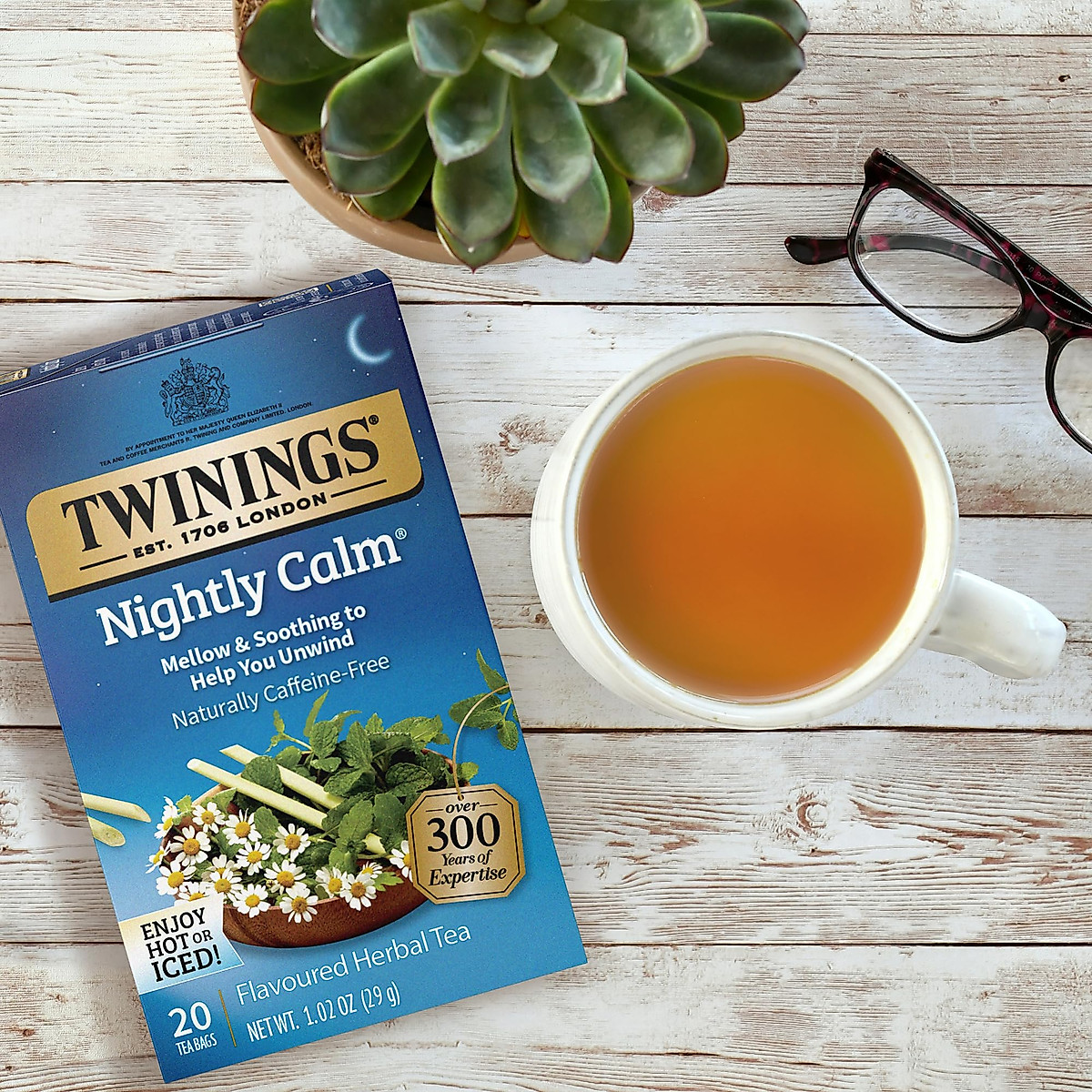Twinings Nightly Calm Tea - Individually Wrapped Caffeine Free and Herbal Tea Bags, Sleep Tea with Calming Camomile, Spearmint and Lemongrass, Bedtime Tea, 20 Count (Pack of 2)
