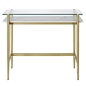 Eaton Rectangular 36'' Wide Desk with Faux Marble Shelf in Brass/Faux Marble