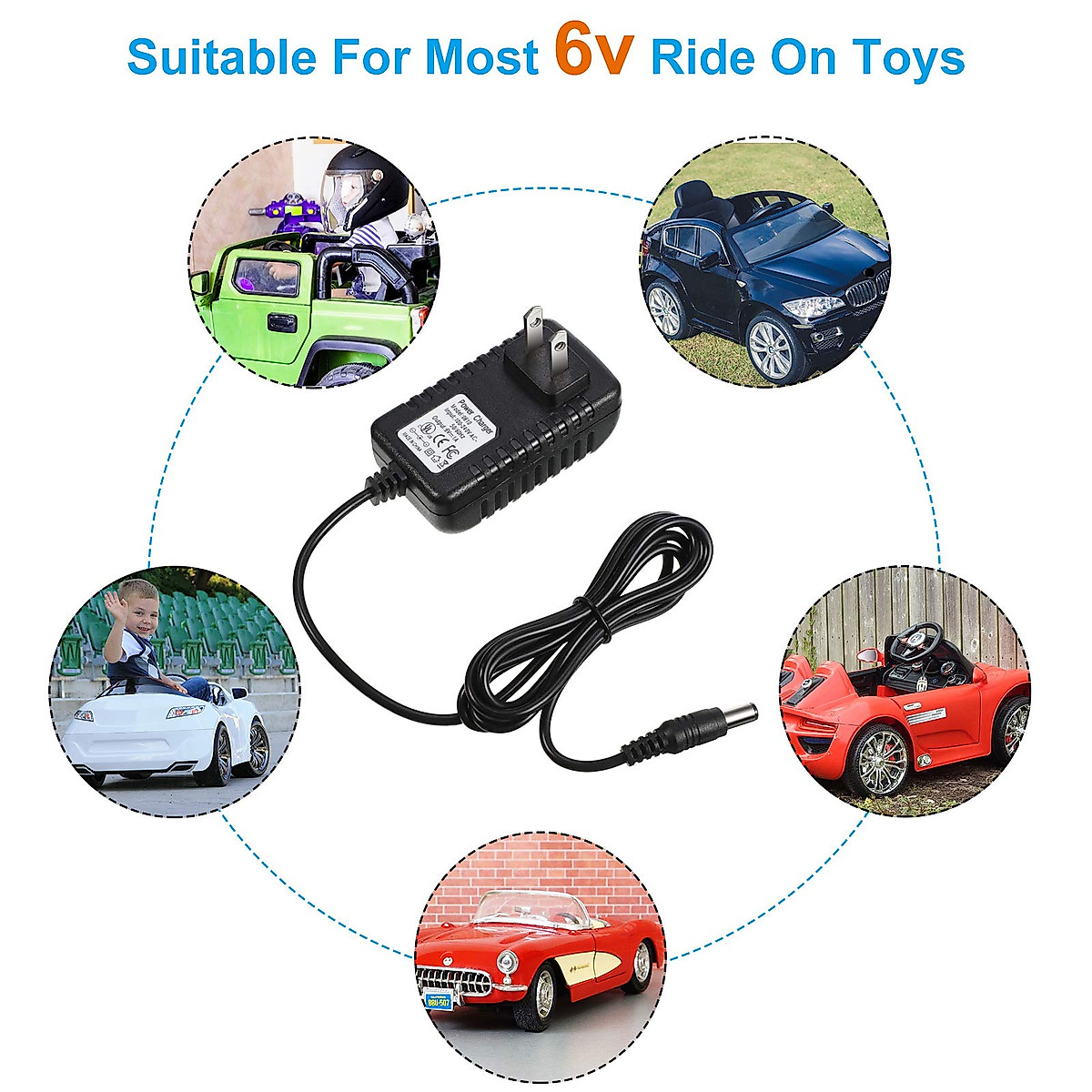 Weewooday 6V Charger for Kids Ride On Car, 6V Battery Charger for Ride on Toys with Charging Indicator Light for SUV Electric Baby Carriage Ride Toy Battery Supply Power Accessories