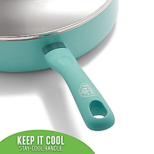 GreenLife Soft Grip Diamond Healthy Ceramic Nonstick, 5QT Saute Pan Jumbo Cooker with Helper Handle and Lid, PFAS-Free, Dishwasher Safe, Turquoise