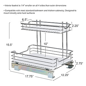 Household Essentials Glidez Chrome-Plated Steel Pull-Out/Slide-Out Storage Organizer with Plastic Liners for Under Sink or Cabinet Use - 2-Tier Design - Fits Standard Size Cabinet or Shelf, Chrome