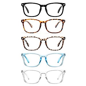 CCVOO 5 Pack Reading Glasses Blue Light Blocking, Filter UV Ray/Glare Computer Readers Fashion Nerd Eyeglasses Women/Men (*C1 Mix, 1.25)