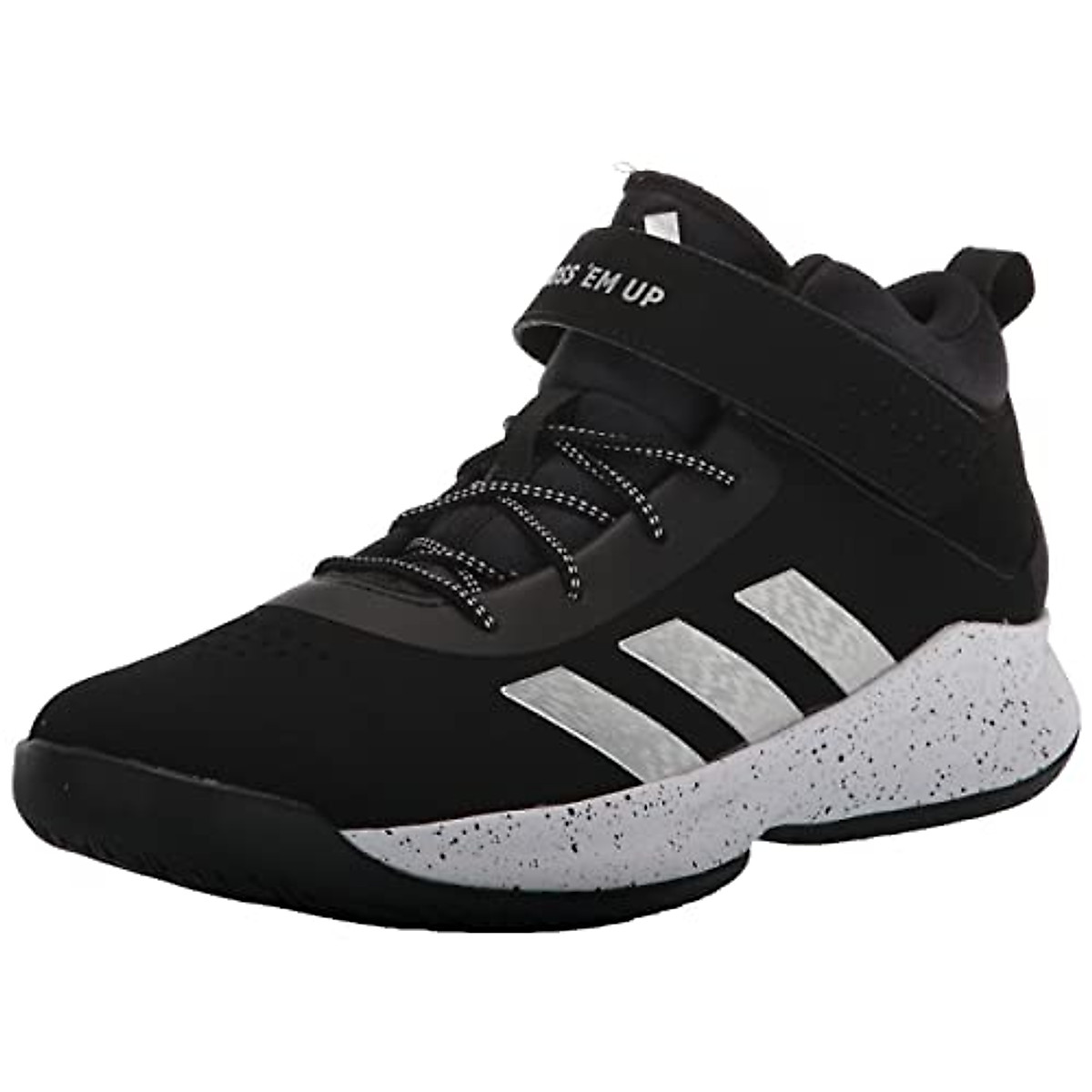 adidas Cross Em Up 5 Basketball Shoe, Black/Silver Metallic/White, 3 Wide US Unisex Little_Kid