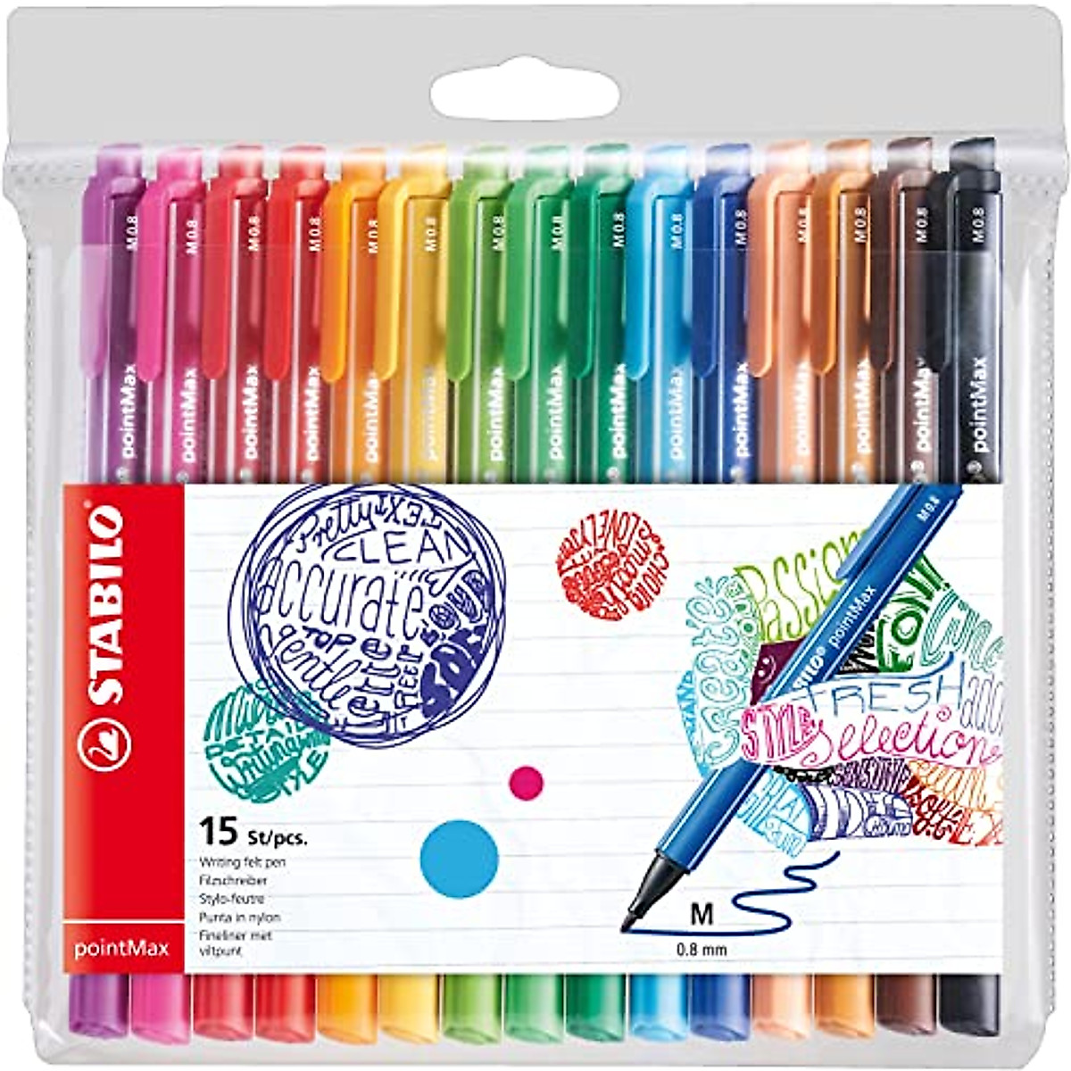 Nylon Tip Writing Pen - STABILO pointMax - Wallet of 24 - Assorted colors