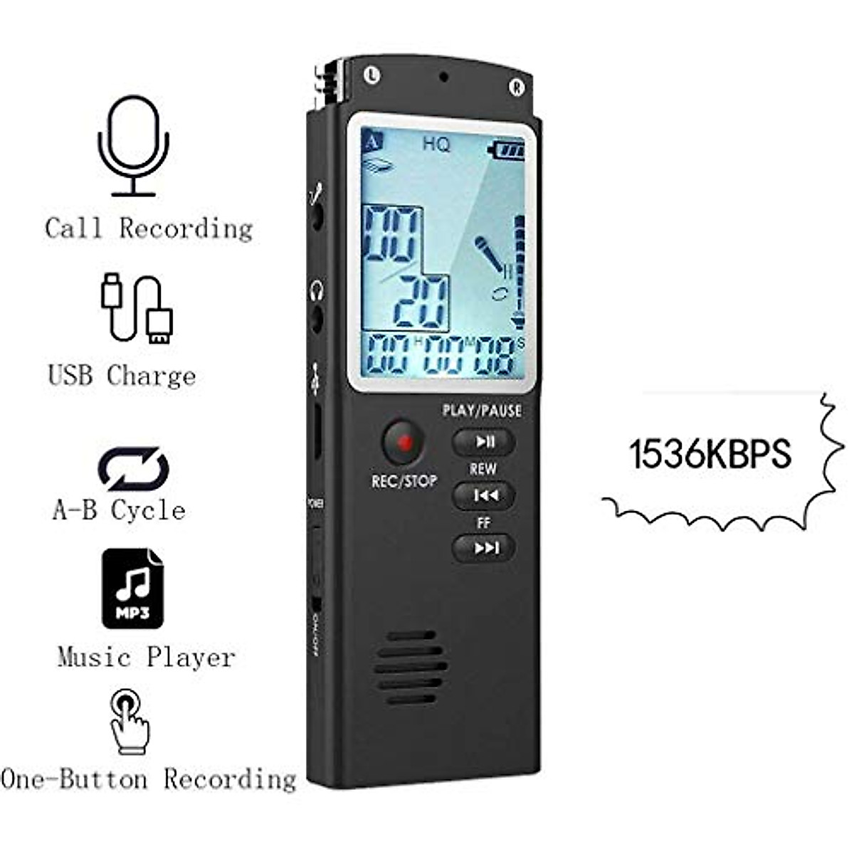 MMX Digital Voice Recorder Voice Activated Recorder with Playback - Upgraded Small Tape Recorder for Lectures, Meetings, Interviews, Mini Audio Recorder USB Charge, MP3