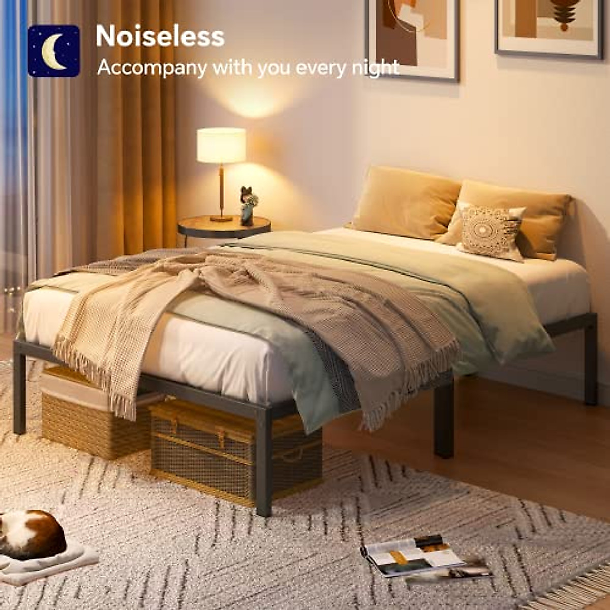 FEMOND Twin Bed Frame, 14 Inch Metal Bed Frame Platform with Storage, Noise Free, Heavy Duty Steel, No Box Spring Needed, Anti-Slip, Easy Assembly (Max Load: 1000lb)