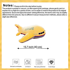 AUCOOMA Plush Stuffed Airplane Model Toys, Soft Aircraft Stuffed Pillow, Gifts for Boys Kids Birthday Gifts,Yellow 15.7"