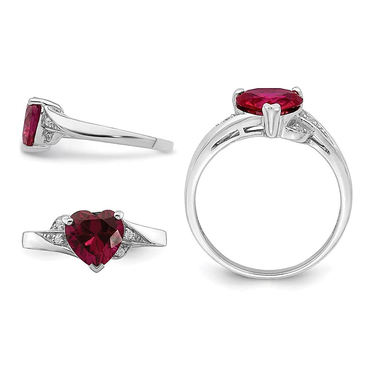 Gem And Harmony Lab-Created Ruby Heart Promise Ring in Sterling Silver