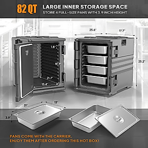 ROVSUN 82 QT Insulated Food Pan Carrier, Hot Box Food Warmer w/Wheels 4 NSF Full-Size Pan Double Buckles and Handles, Stackable Hot Boxes for Catering Restaurant Canteen Family Party