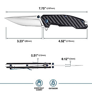 Folding Pocket Knife， Pocket Knives Carbon Fibers Handle， High Hardness D2 Blade With Clip and Liner Lock，Camping Knife for EDC, Fishing， Camping and Outdoor Activities-Good for Men Gift