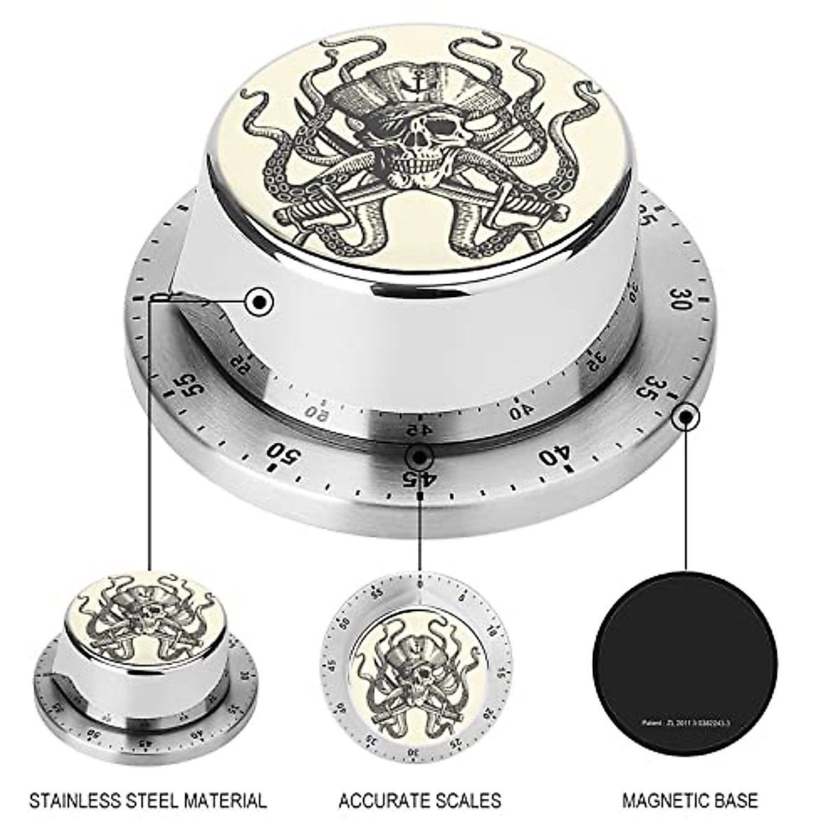 Kitchen Timer Pirate Skull Magnetic Countdown Clock for Cooking Teaching Studying