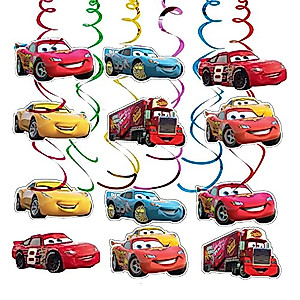 Race Car Party Supplies Decorations 12PCS Foil Ceiling Hanging Swirls Streams Party Banner Decor for Kids Birthday Adults Fashion Car Events Theme Party