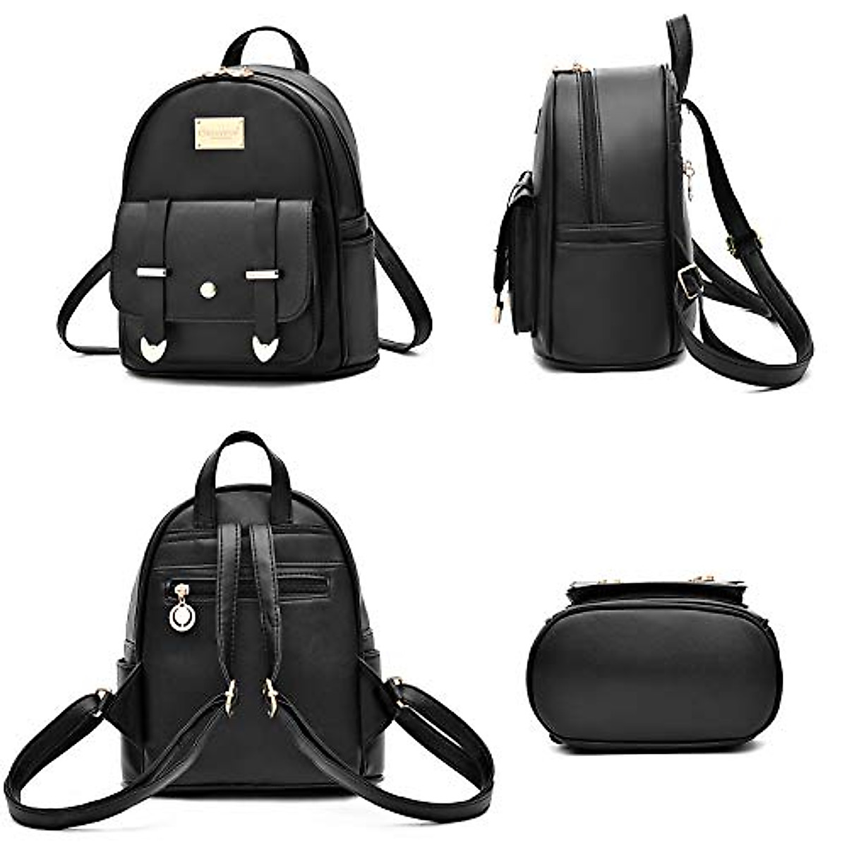 I IHAYNER Girls Fashion Backpack Mini Backpack Purse for Women Teenage Girls Purses PU Leather cute Backpack Shoulder Bag Black