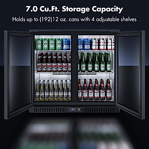 Coolski Back Bar Cooler Commercial Undercounter Refrigerator with 2 Glass Door, Bar Beverage Refrigerator for Beer Soda Wine 7.0 Cu.Ft. Capacity LED Lighting ETL NSF Approved, Black