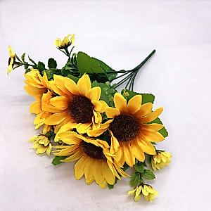 PASYOU Artificial Sunflower Plastic Fake Flowers Sunflowers for Indoor Outdoor Wedding Bridal Bouquet Home Garden Party DIY Wreath Table Arrangement Decoration Pot Planter Filler 2 pcs
