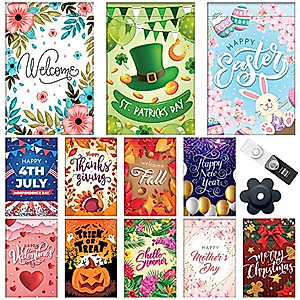 Yard Flags with Anti-Wind Clip and Stopper, Garden Flags, Garden Flag Set, Yard Flags for All Seasons 12x18, Seasonal Garden Flags Set, Seasonal Garden Flags, Garden Flags Set (12 Flags Set)