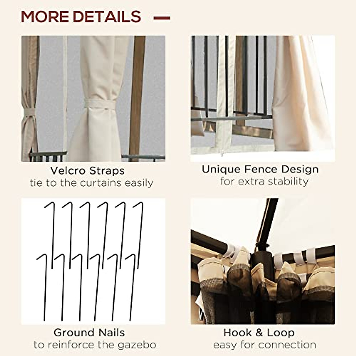 Outsunny 13' x 13' Patio Gazebo, Double Roof Hexagon Outdoor Gazebo Canopy Shelterwith Netting & Curtains, Solid Steel Frame for Garden, Lawn, Backyard and Deck, Beige