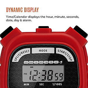 Marathon Adanac 3000 Digital Stopwatch Timer, Red - High Precision Accuracy to 1/100th Seconds - Water, Dust & Shock Resistant - 46” Lanyard Included