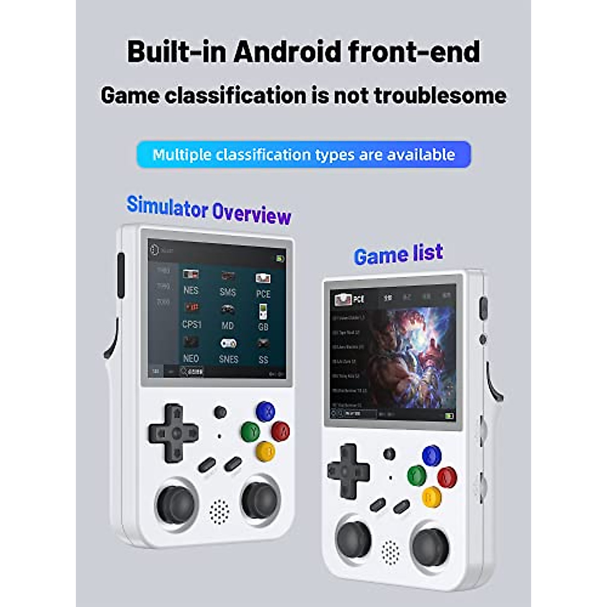 RG353V Handheld Game Console , Dual OS Android 11 and Linux System Support 5G WiFi 4.2 Bluetooth Moonlight Streaming HDMI Output Built-in 64G SD Card 4452 Games (RG353V-White)