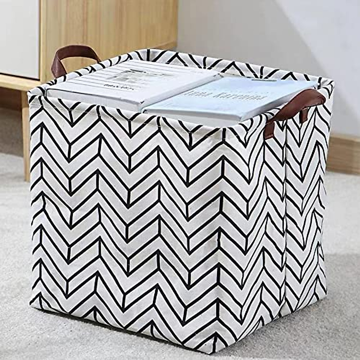 ESSME 3PACK Square Storage Bin,Cotton Fabric Laundry Baskets,Collapsible Waterproof Toy Storage Bin with Handles for Family Storage,Shelf Baskets,Bedroom(3pack Geometry)