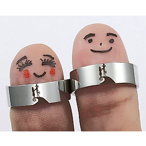 His Sally Her Jack Promise Couple Matching Ring Silver Stainless Steel Engagement Wedding Statement Bands Dainty Fashion Moonlit Confession Jewelry Gifts for Him and Her Boyfriend Girlfeiend