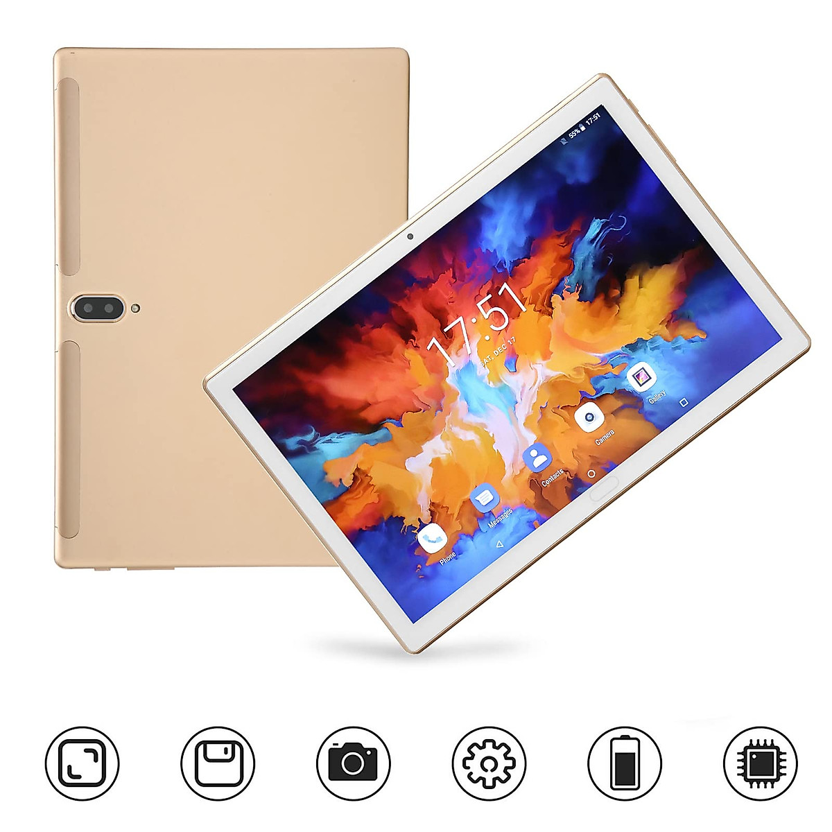 aqxreight HD Tablet, Dual Camera 10.1 Inch Tablet US Plug 100-240V 5G WiFi for Learning for Android 11.0 (Gold)