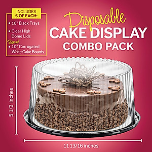 10-11" Plastic Disposable Cake Containers Carriers with Dome Lids and Cake Boards | 5 Round Cake Carriers for Transport | Clear Bundt Cake Boxes Cover | 2-3 Layer Cake Holder Display Containers