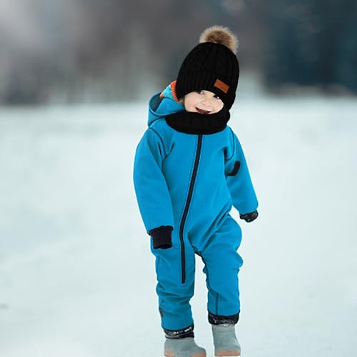 Kids Hat Scarf Gloves Set, Kids Winter Beanie Hat Scarf Gloves Set with Knit Thick Warm Fleece Lined for 3-6 Years Old