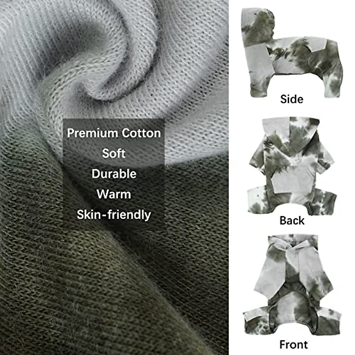 Kuoser Dog Pajamas, 4 Legs Tie-Dye Dog Clothes for Cold Weather, Lightweight Puppy Hoodie Pet Sweatshirt Doggie Hooded Outfits Warm Pet Apparel Holiday Costumes for Small & Medium Dogs Cats XXS-XL