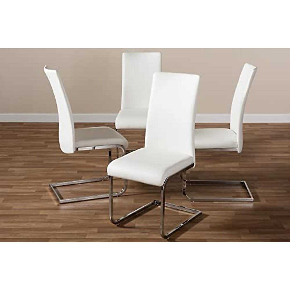 Baxton Studio Cyprien Modern and Contemporary White Faux Leather Upholstered Dining Chair (Set of 4)