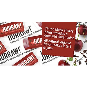 Hurraw! Black Cherry Tinted Lip Balm: (Sheer Red Tint) Organic, Certified Vegan, Cruelty and Gluten Free. Non-GMO, 100% Natural Ingredients. Bee, Shea, Soy and Palm Free. Made in USA