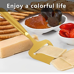 Blueden Cheese Slicer Golden Stainless Steel Cheese Cutters for Block Cheese, Cortador de queso, Handheld Plane Cheese Knife for Semi-Hard Cheese, Gold
