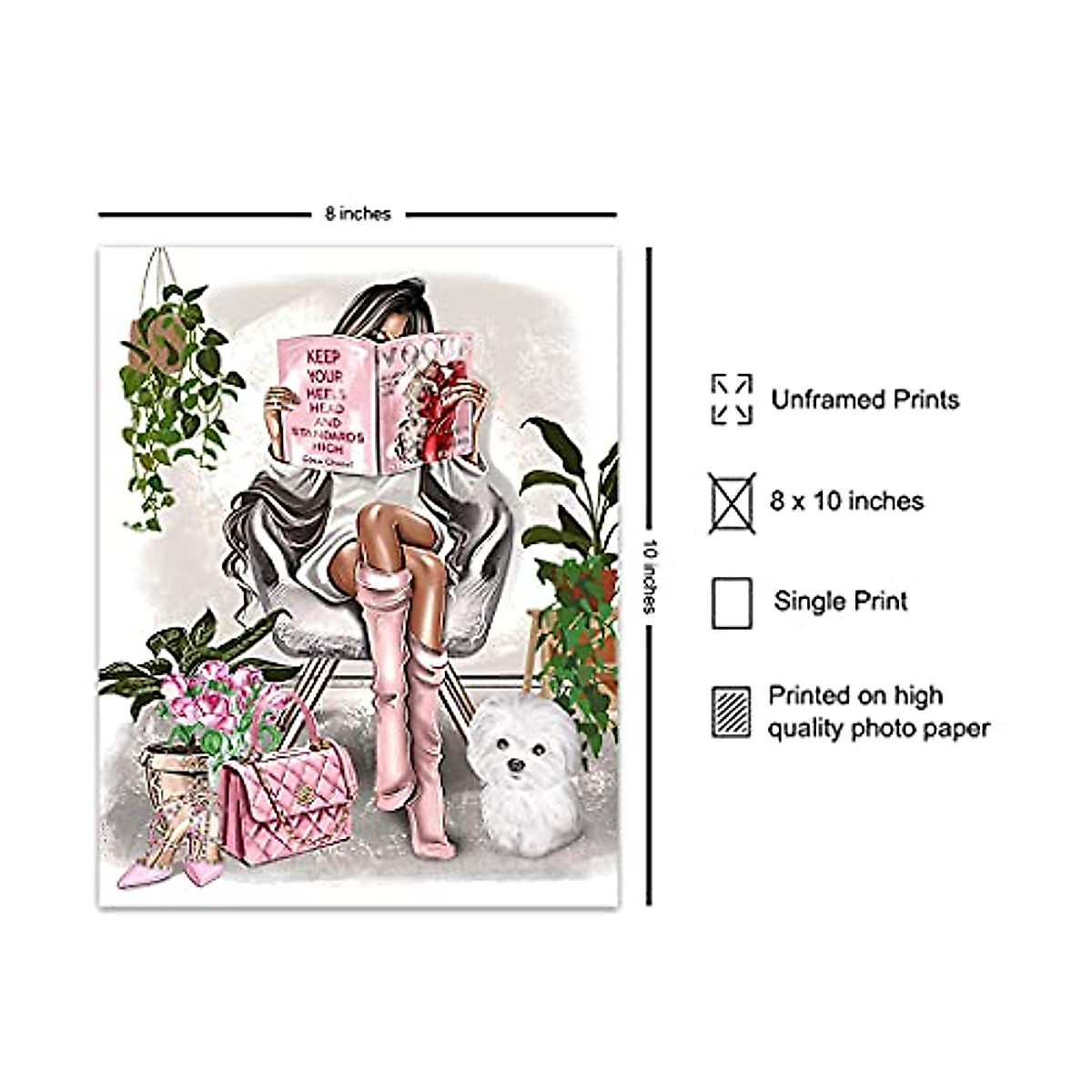 Glam Fashion Wall Decor - African American Wall Art - Black Woman - Designer Girls Bedroom Living Room Bathroom Teens Poster Picture - Afro Girl- Best Friend Housewarming Daughter Gifts for Women 8x10