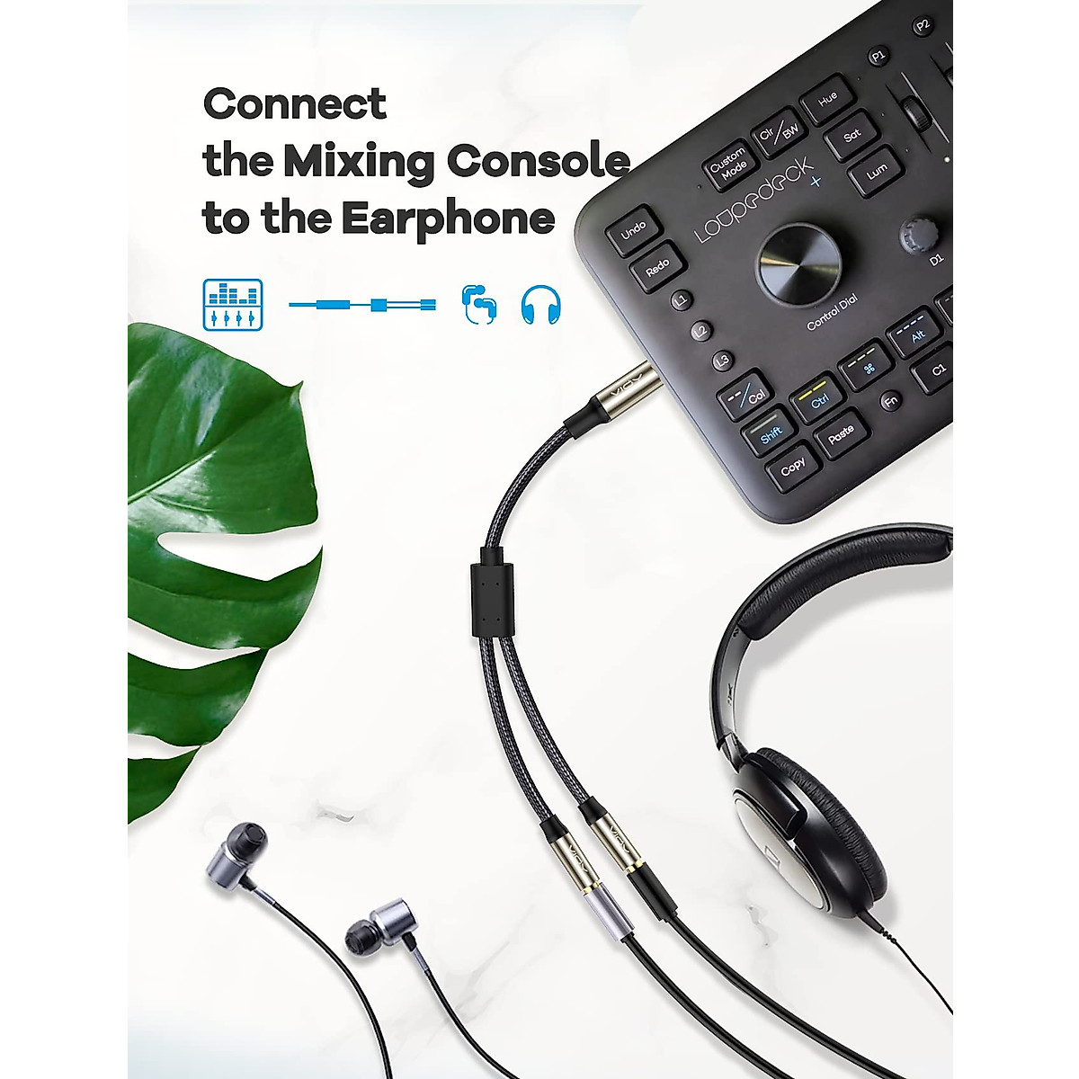 VIOY Headphone Splitter 1/4 inch TRS Male to Dual 3.5 mm 1/8 Female [Braided & Gold Plated] Audio Y Cable Adapter for Amplifiers, Guitar Amp, Keyboard Piano, Mixer 9.8 inch/25 cm